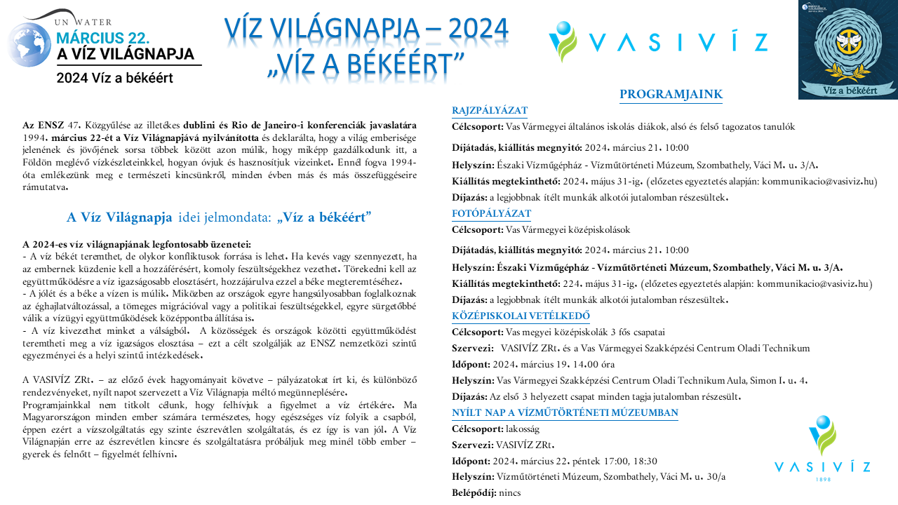 2024 – „Víz a békéért” rajz és fotópályázat - Díjazottak | VASIVÍZ Vas ...